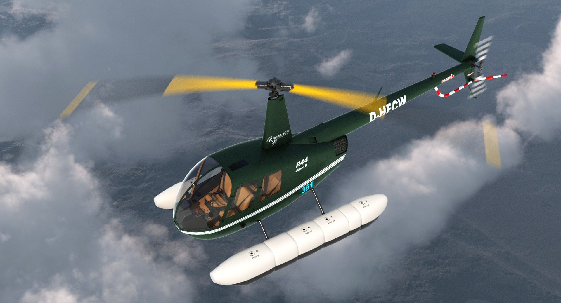 Helicopter Robinson R44 Floats 3d Model