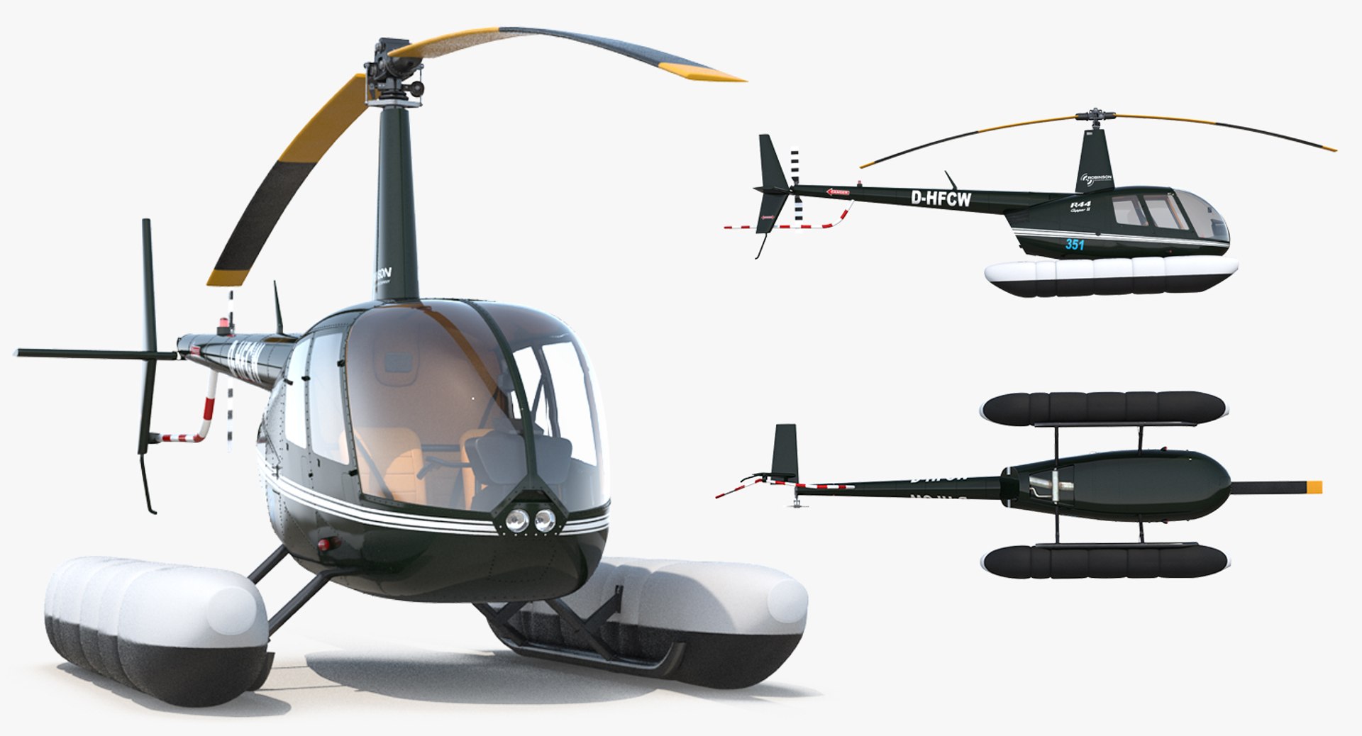 Helicopter Robinson R44 Floats 3d Model