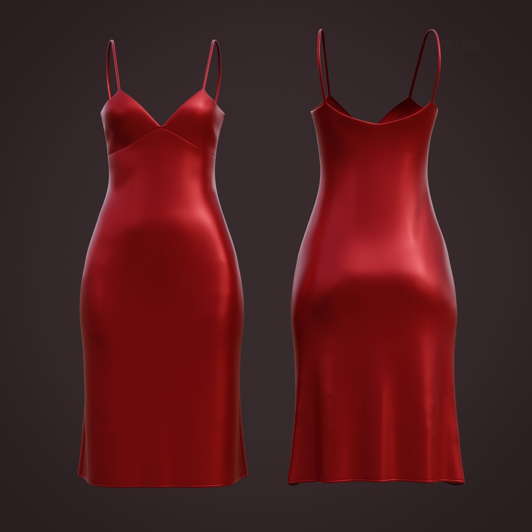 Red Slip Silk Dress 3D Clothing Model - TurboSquid 2234667