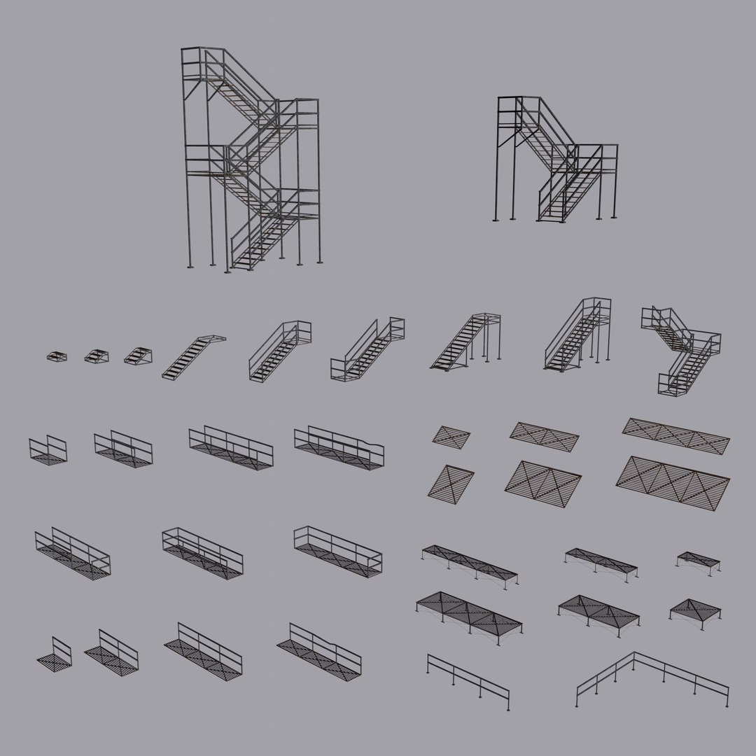 Modular Industrial Steel Catwalks And Staircases Model - TurboSquid 2237638