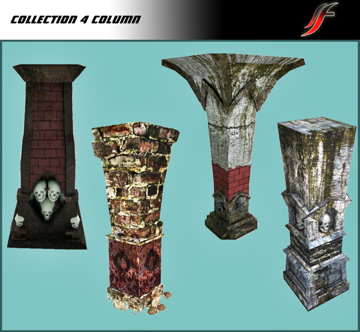 Set Column Dungeon 3d Model