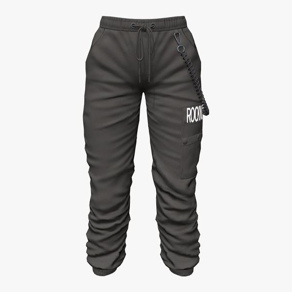 3D model Black Cargo Pants With Chains - TurboSquid 1965616