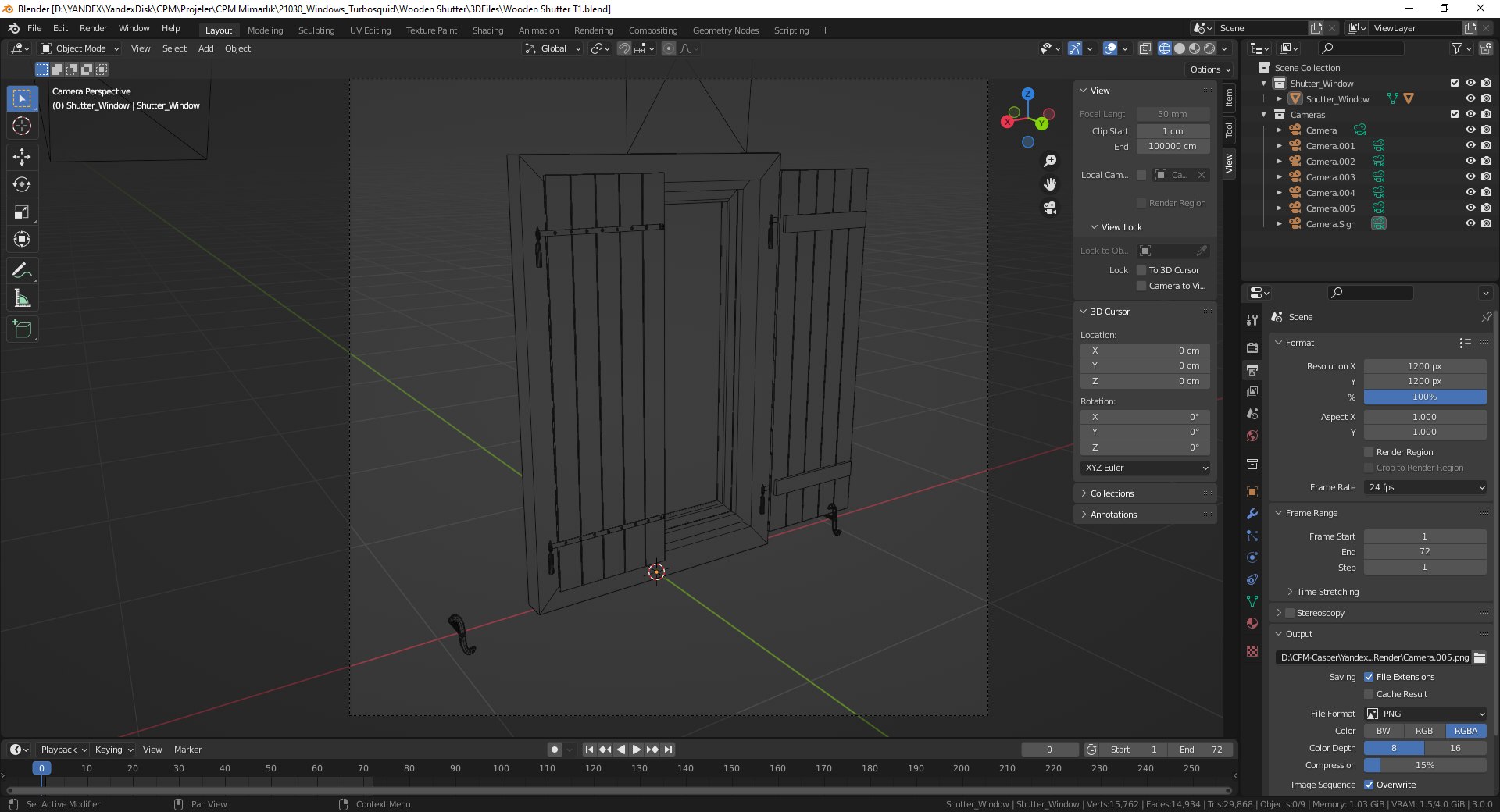 3D Model Wooden Shutter With Window - TurboSquid 1825036