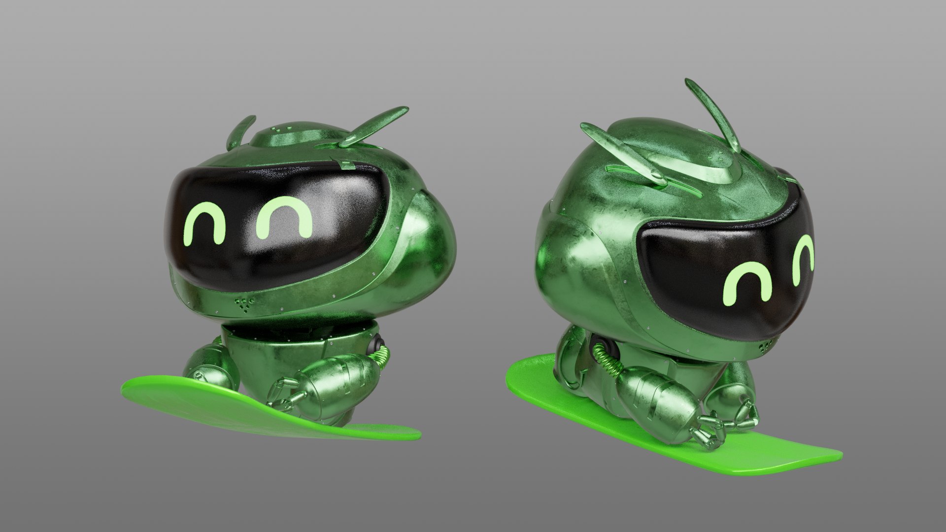 Green Robot Skateboard Character 3D Model - TurboSquid 2229389