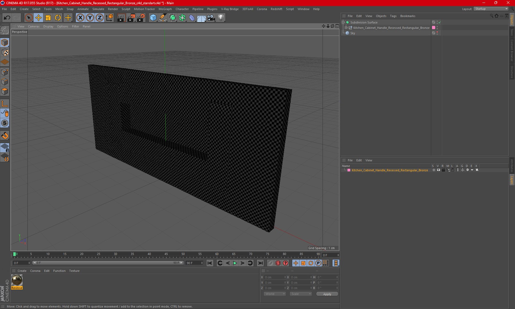 3D Kitchen Cabinet Handle Recessed Rectangular Bronze - TurboSquid 2225897