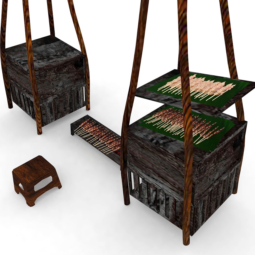 3D Traditional Satay Indonesian Bamboo Stick Barbeque Stall Model ...