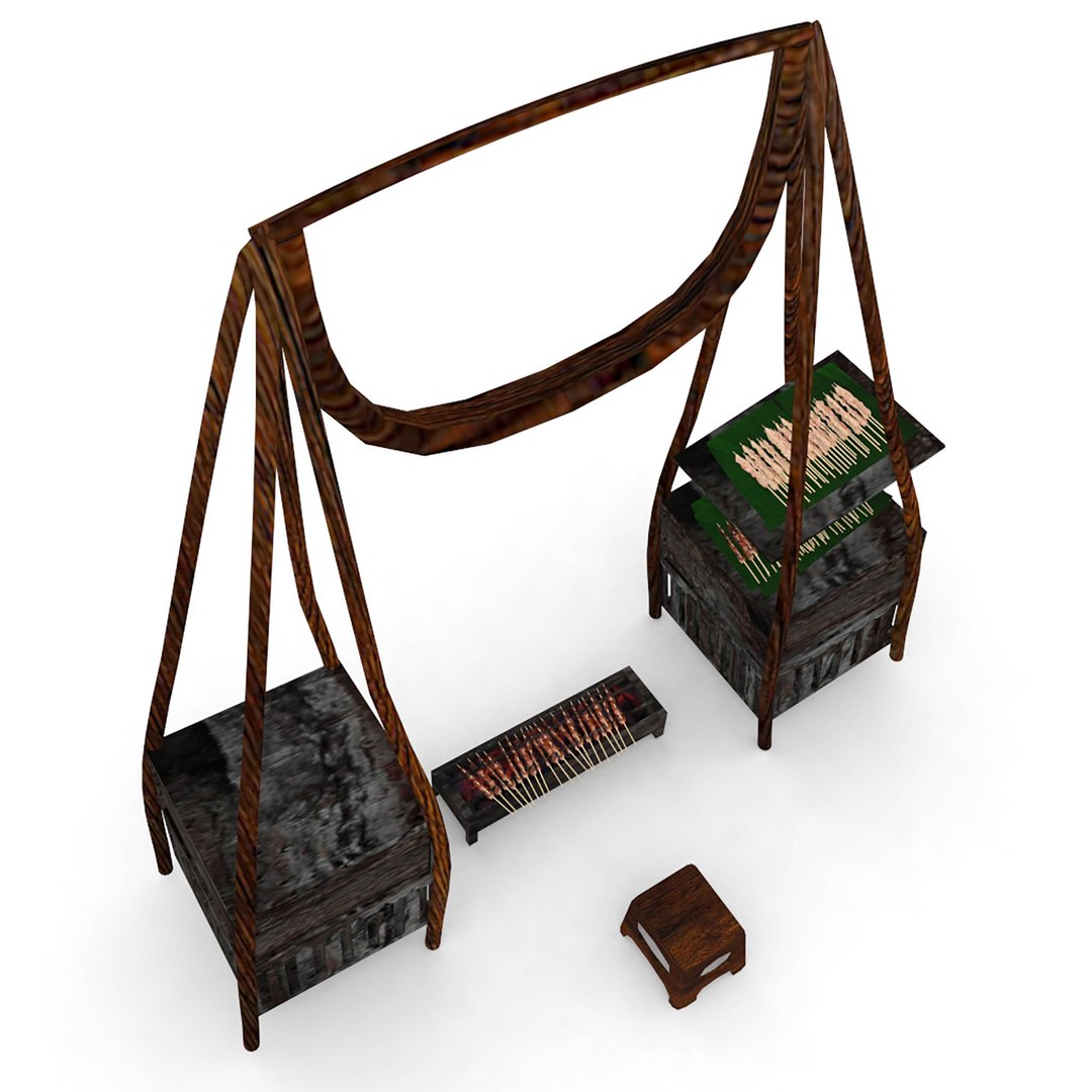 3D Traditional Satay Indonesian Bamboo Stick Barbeque Stall Model ...