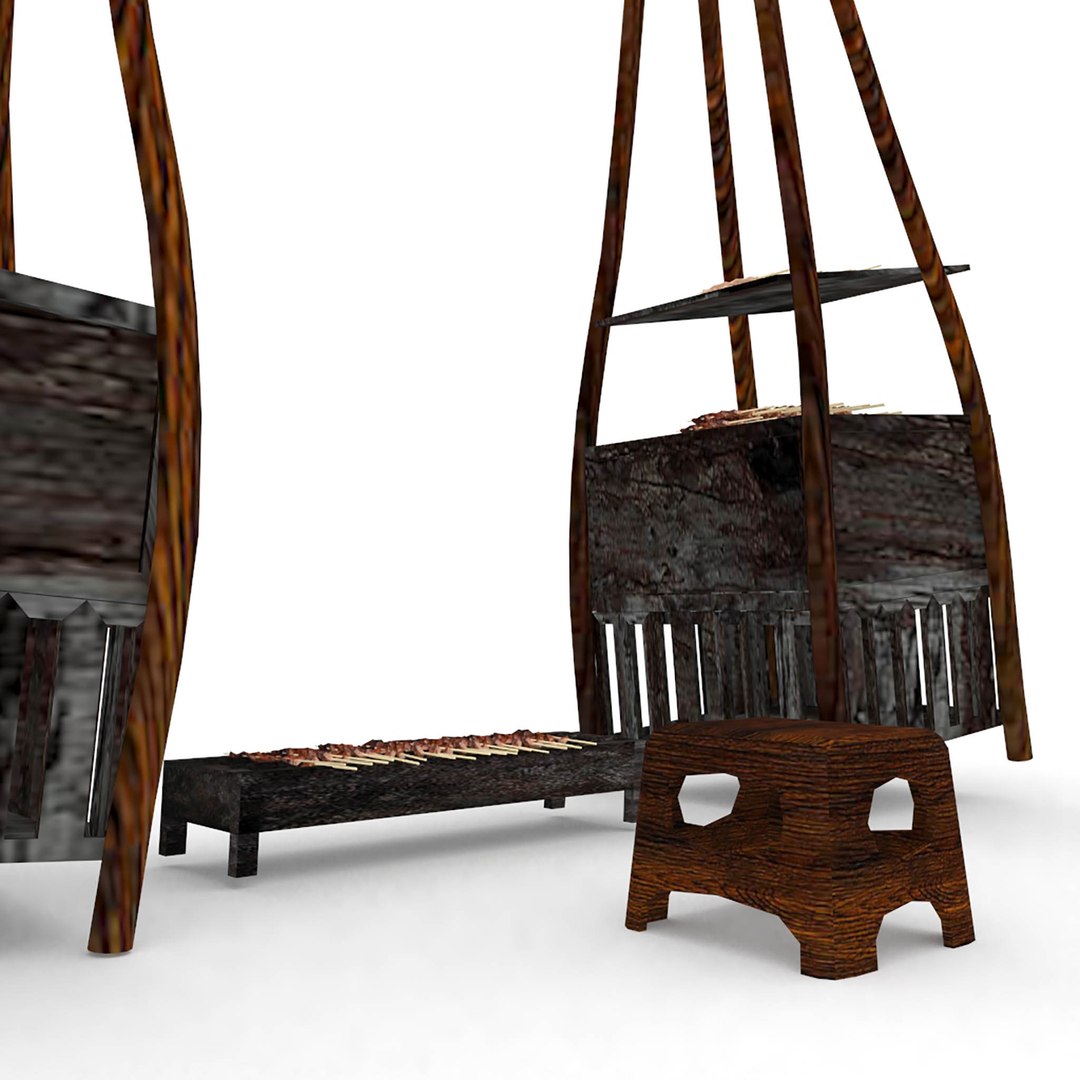 3D Traditional Satay Indonesian Bamboo Stick Barbeque Stall Model ...