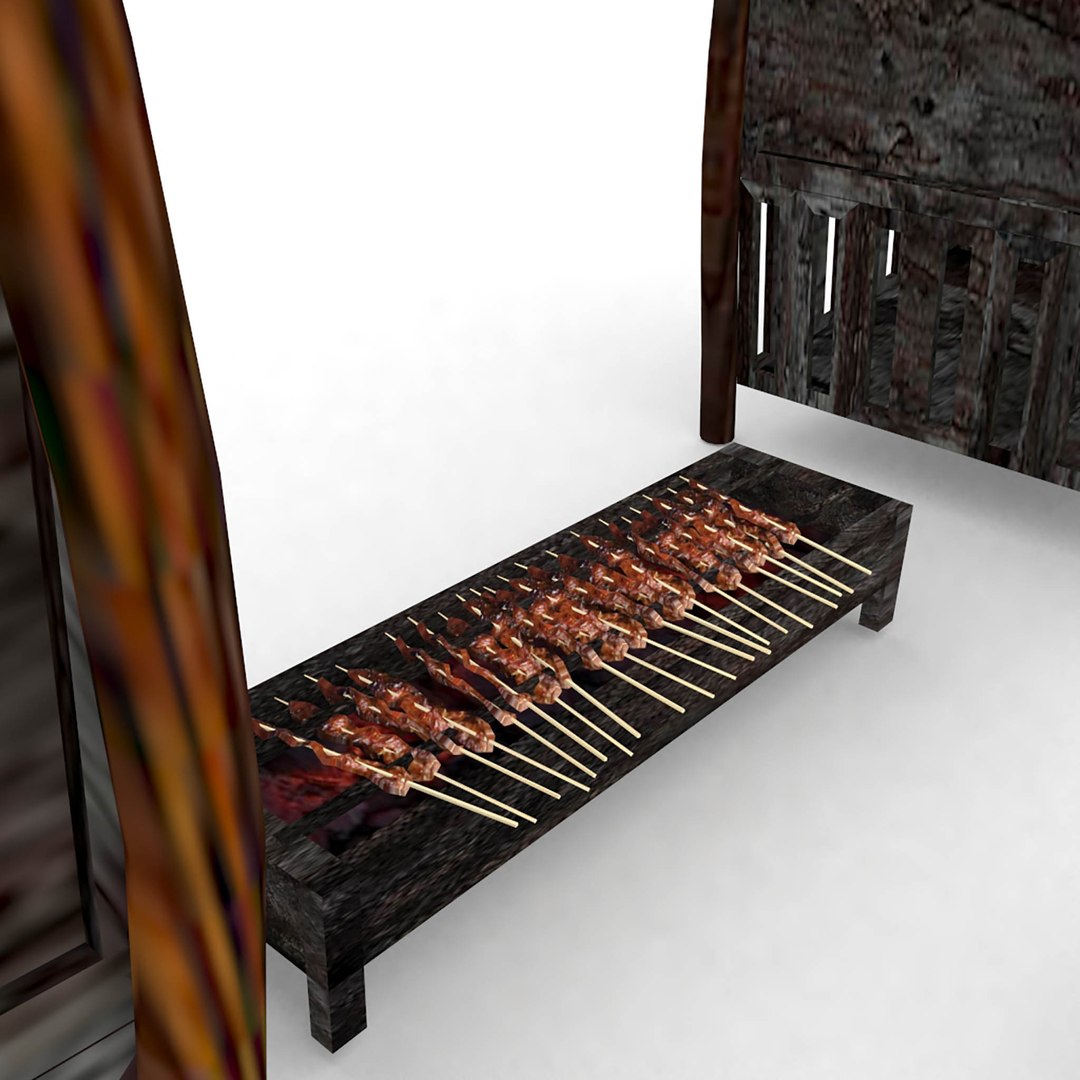3D Traditional Satay Indonesian Bamboo Stick Barbeque Stall Model ...