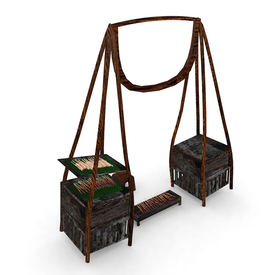 3D Traditional Satay Indonesian Bamboo Stick Barbeque Stall Model ...