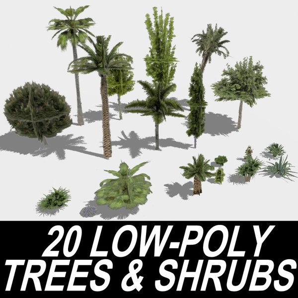 3ds max 20 low-poly trees shrubs