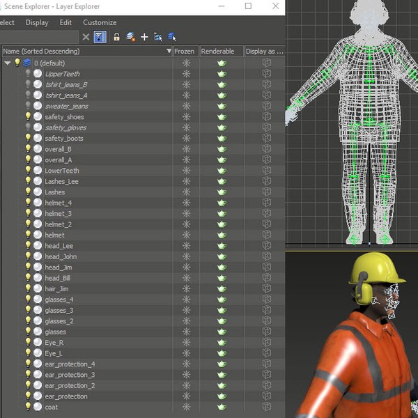 3d workers rig people man model