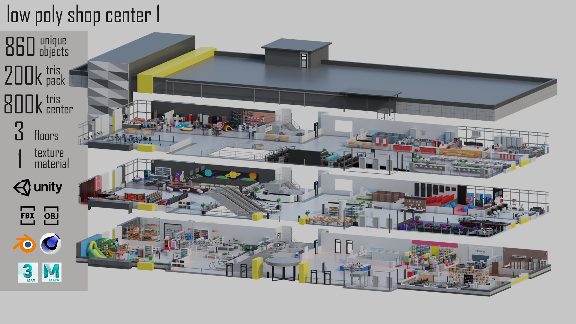 Low Poly Shop Center 1 3D - TurboSquid 1781508