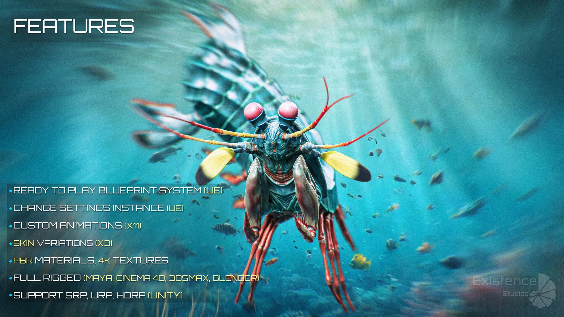 3D Mantis Shrimp - Rex Rainbow Peacock - Underwater Monster ...