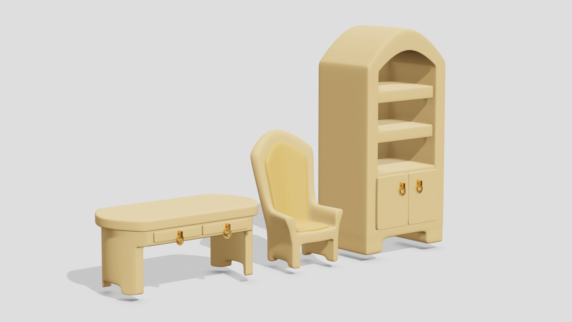 3D Set Of Antique Furniture Table Chair And Wardrobe - TurboSquid 2117383