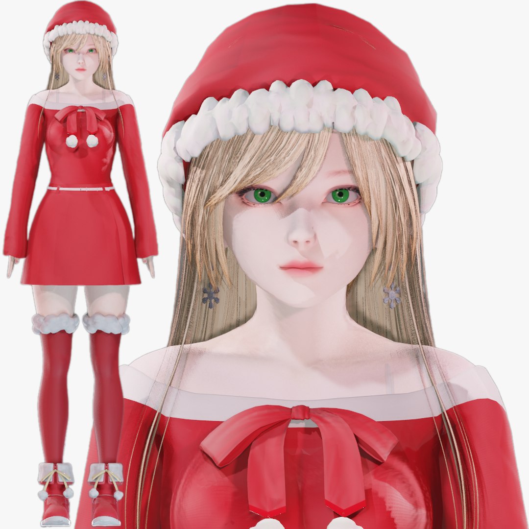 Christmas Clothing 0002 - Blender - Realistic Female Character 3D Model ...