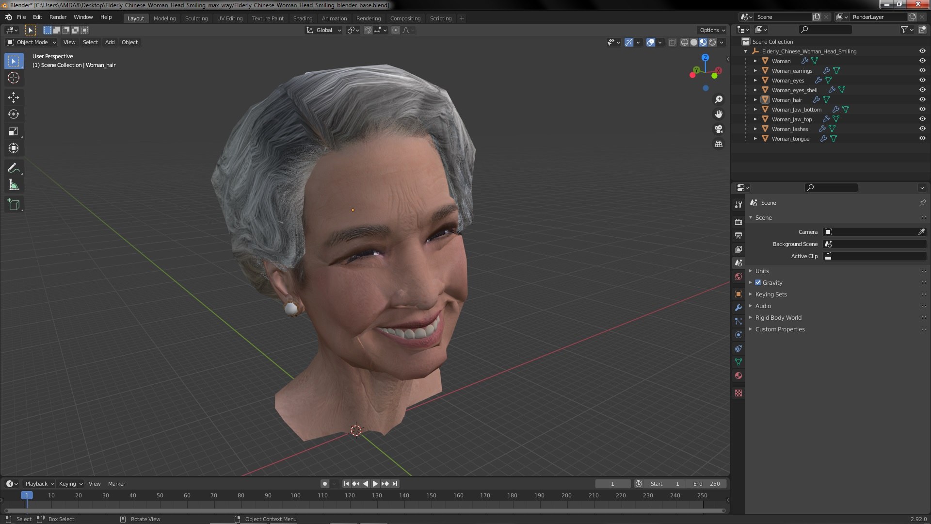 Elderly Chinese Woman Head Smiling 3D Model - TurboSquid 2087465