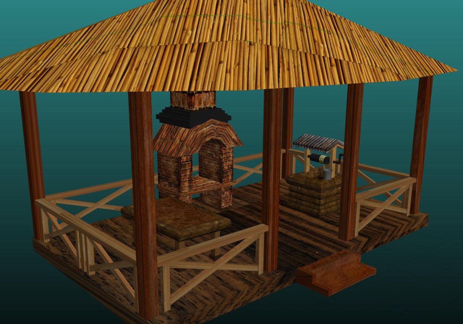 Table Barbeque Wood 3d Model