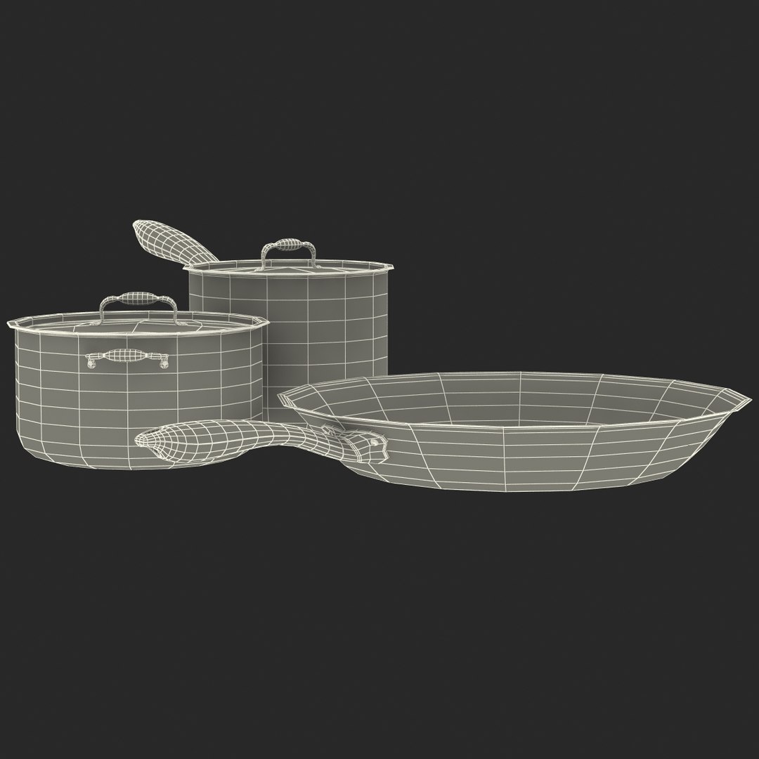 3d model stainless kitchen pot set