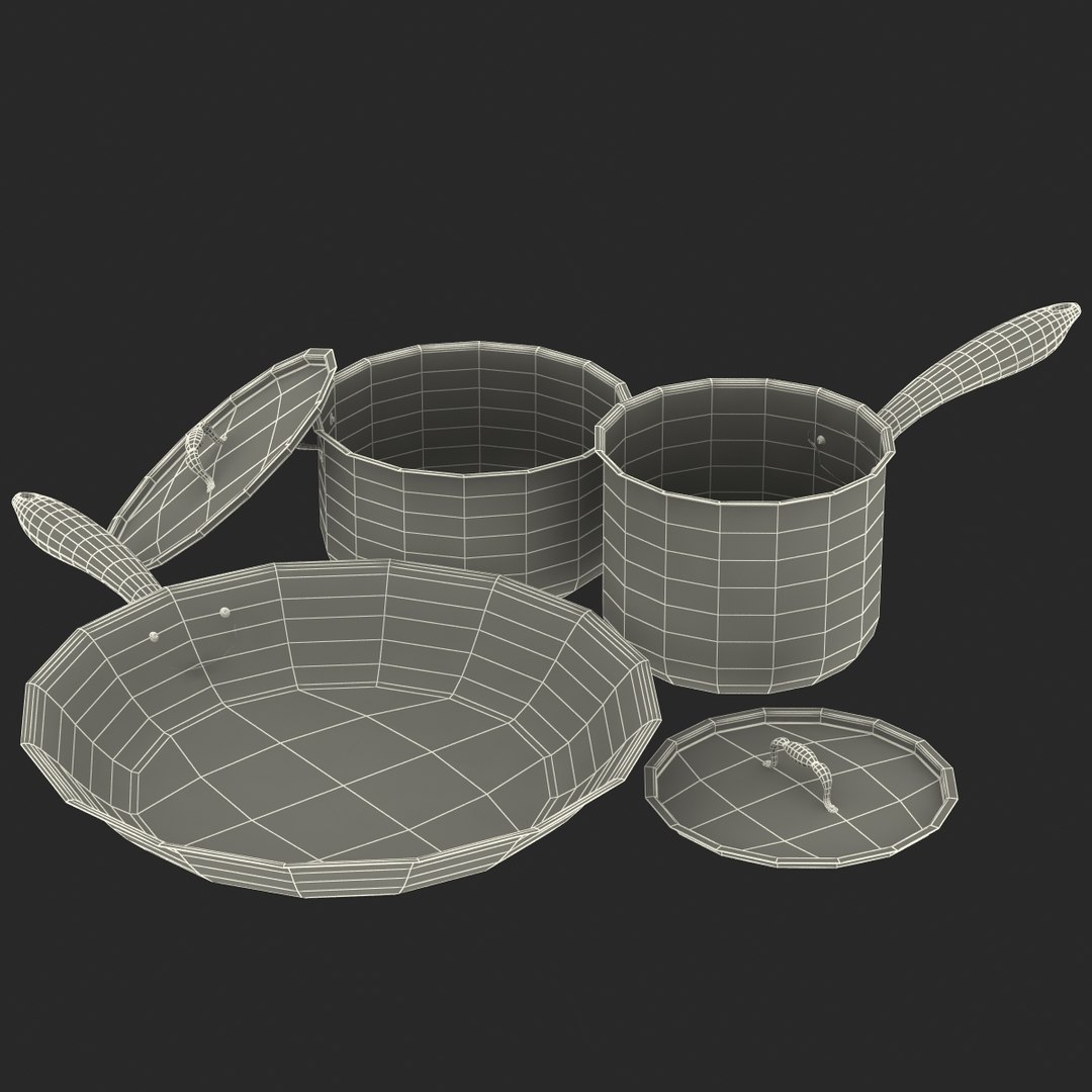 3d model stainless kitchen pot set
