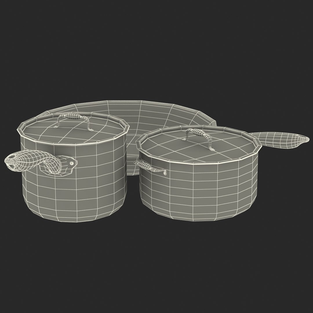3d model stainless kitchen pot set