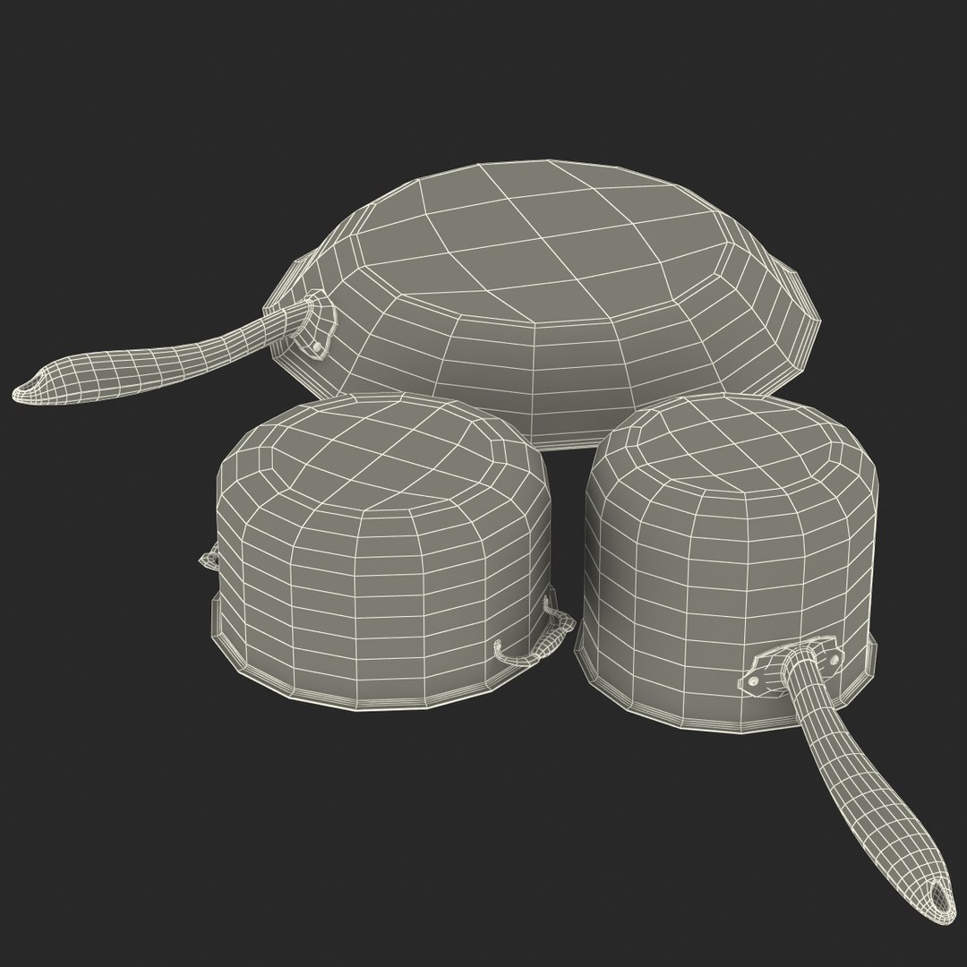 3d model stainless kitchen pot set