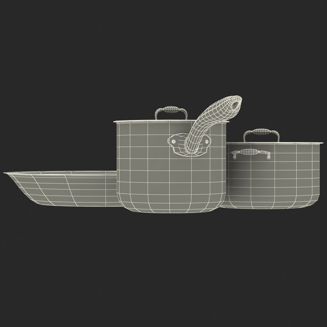 3d model stainless kitchen pot set