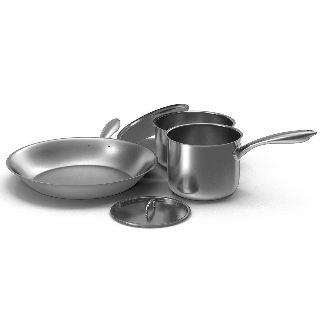 3d model stainless kitchen pot set