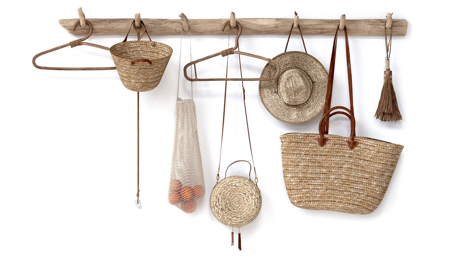 3D Decorative Set 001 Wall Hangers Bag Hat - TurboSquid 2240905