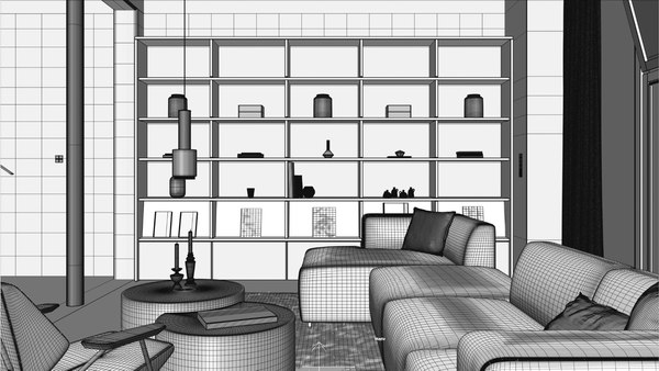 3D 3ds Max loft garden interior.