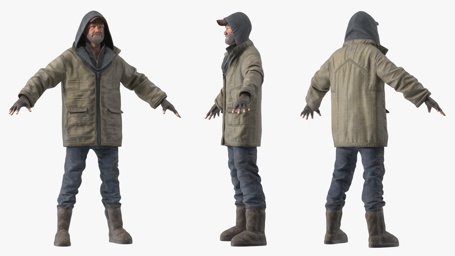 3D Homeless Old Man A-Pose - TurboSquid 2283343