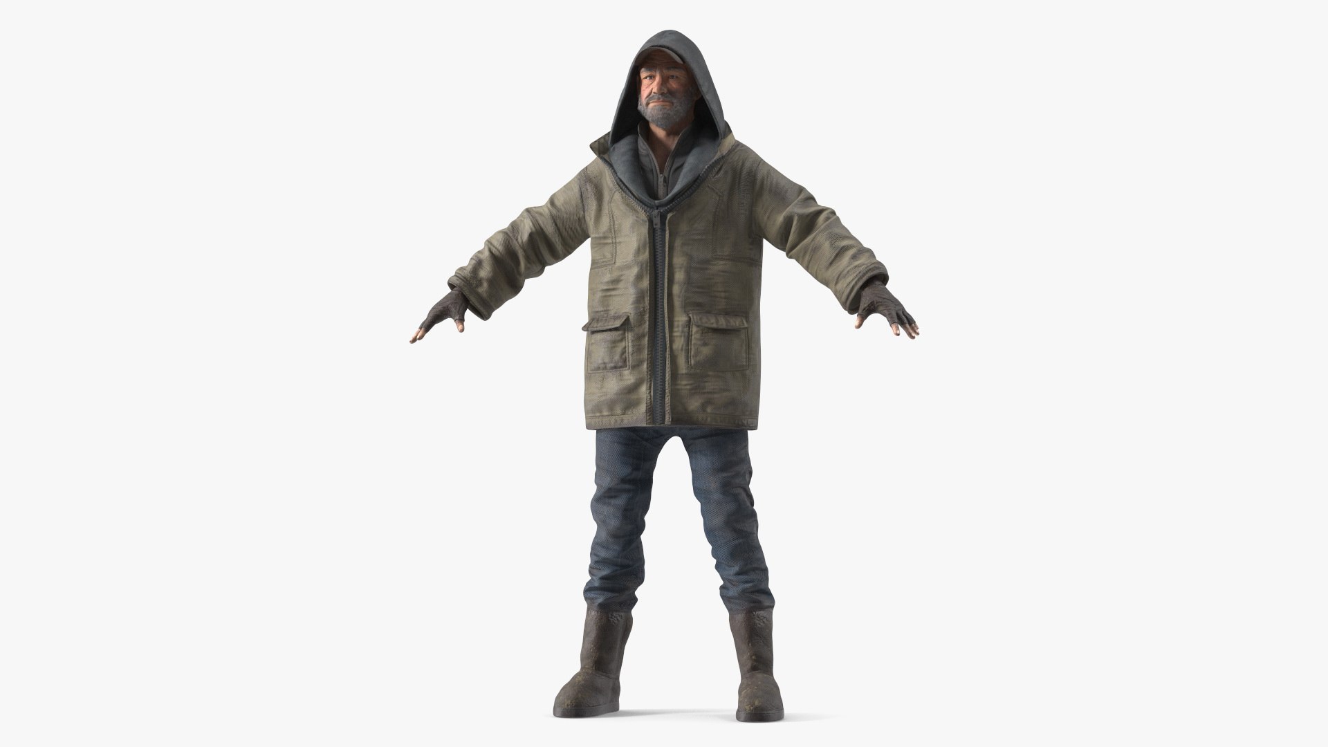 3D Homeless Old Man A-Pose - TurboSquid 2283343