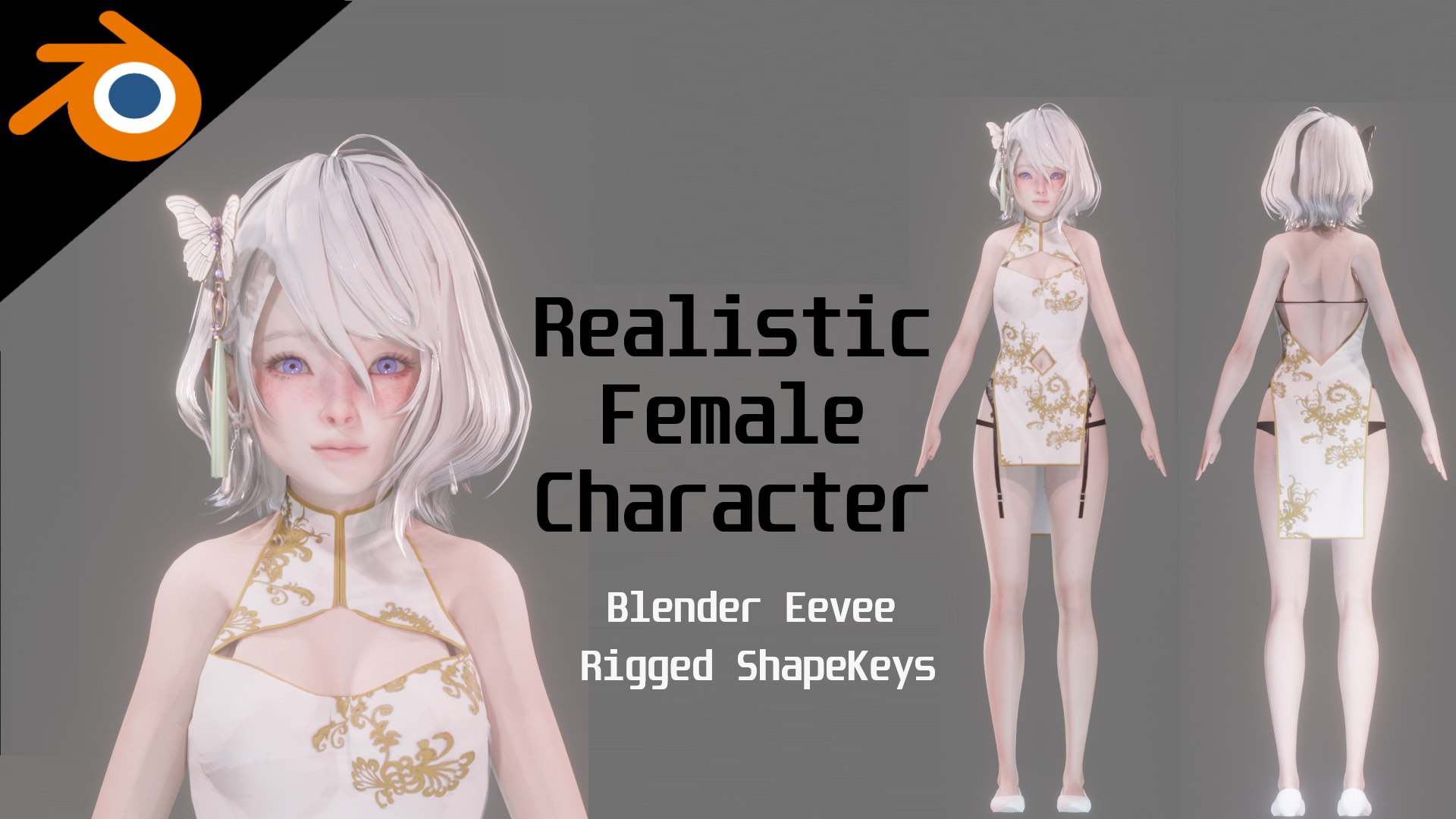3D Chinese Dress - Realistic Female Character - Blender Eevee Model ...