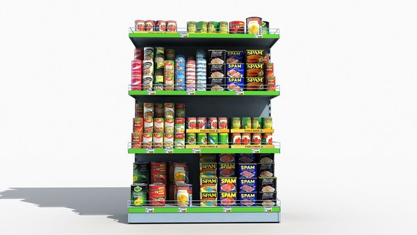 Supermarket shelves canned food 3D model - TurboSquid 1422394