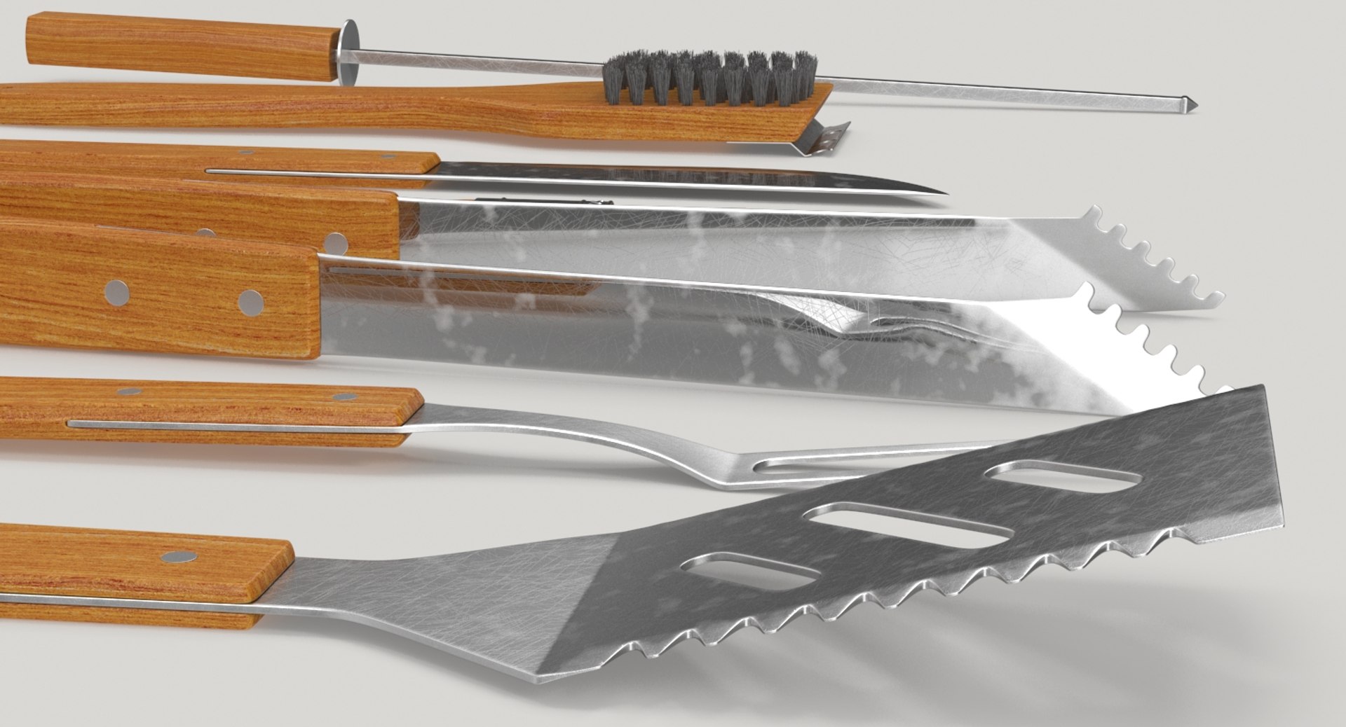 3d Wood Bbq Tool Set Model