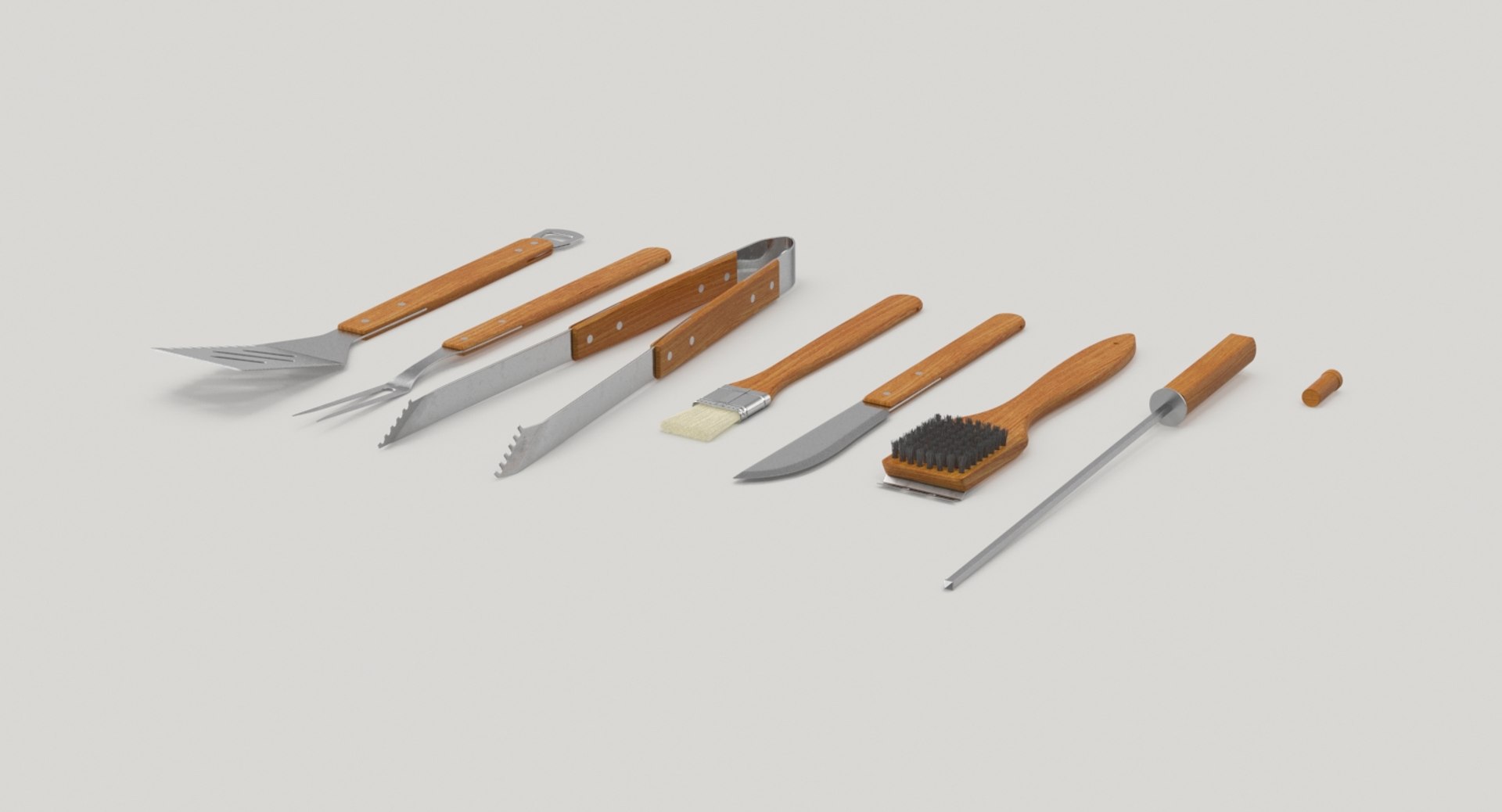 3d Wood Bbq Tool Set Model