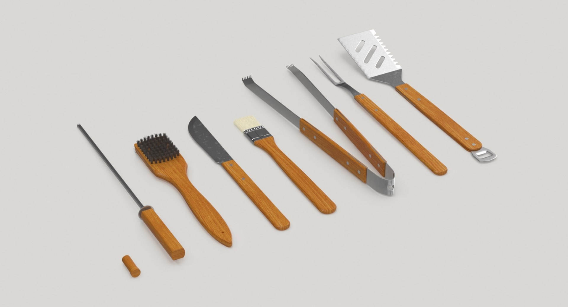 3d Wood Bbq Tool Set Model