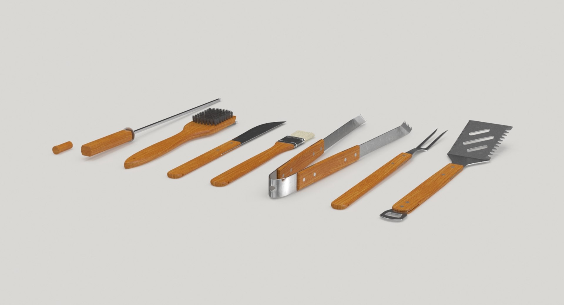 3d Wood Bbq Tool Set Model