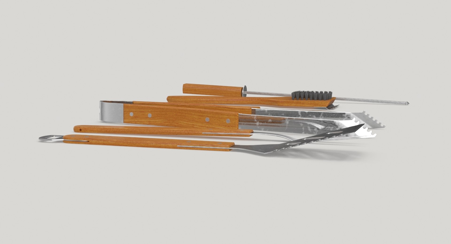 3d Wood Bbq Tool Set Model