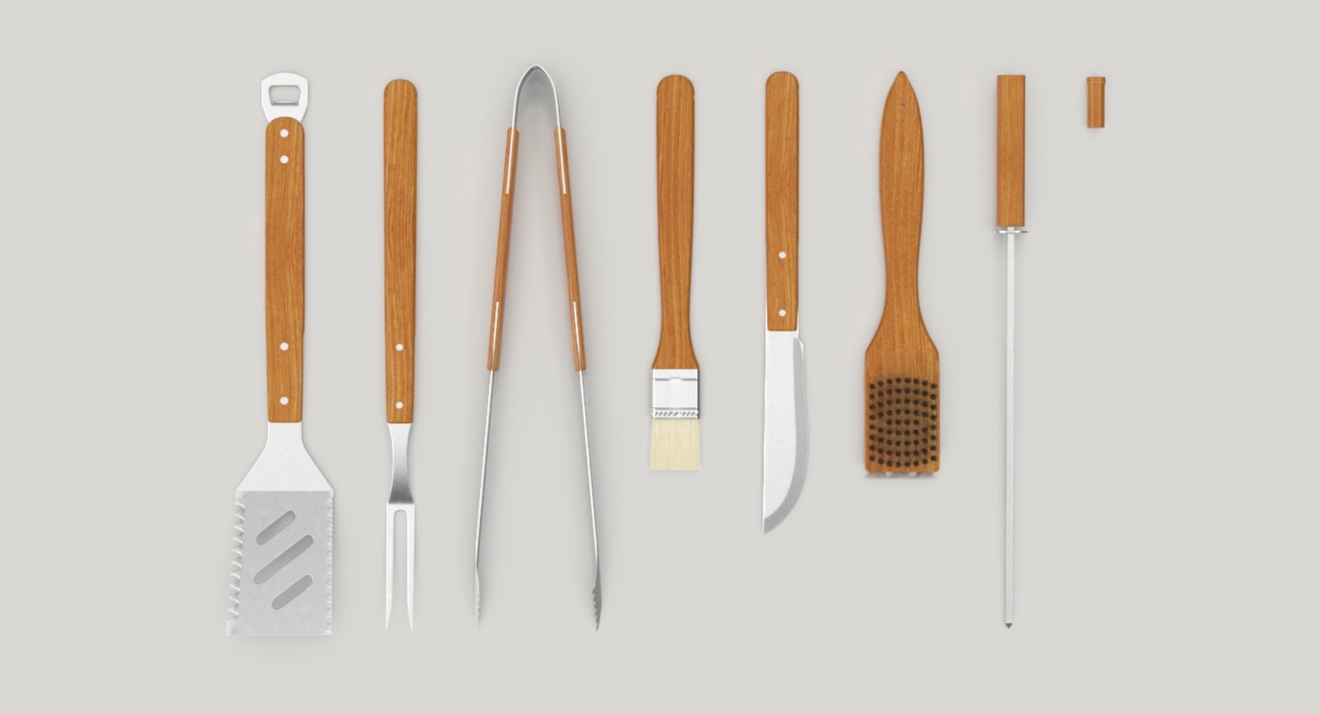 3d Wood Bbq Tool Set Model