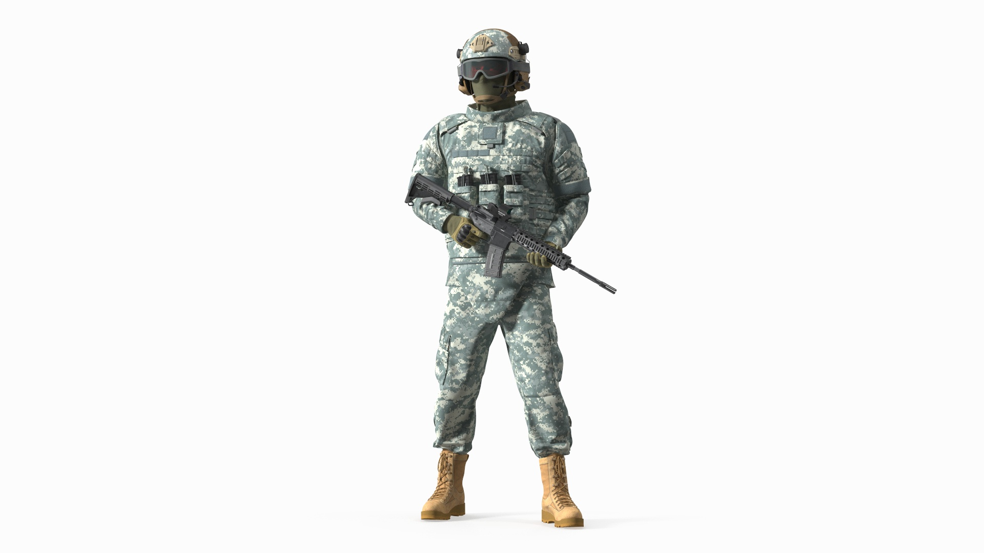 3D Soldier In Grey Tactical Gear With Goggles Standing Fur - TurboSquid ...