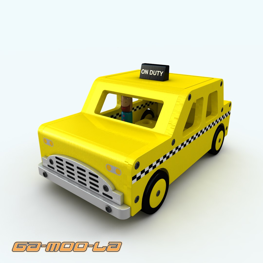 3d wooden toy taxi