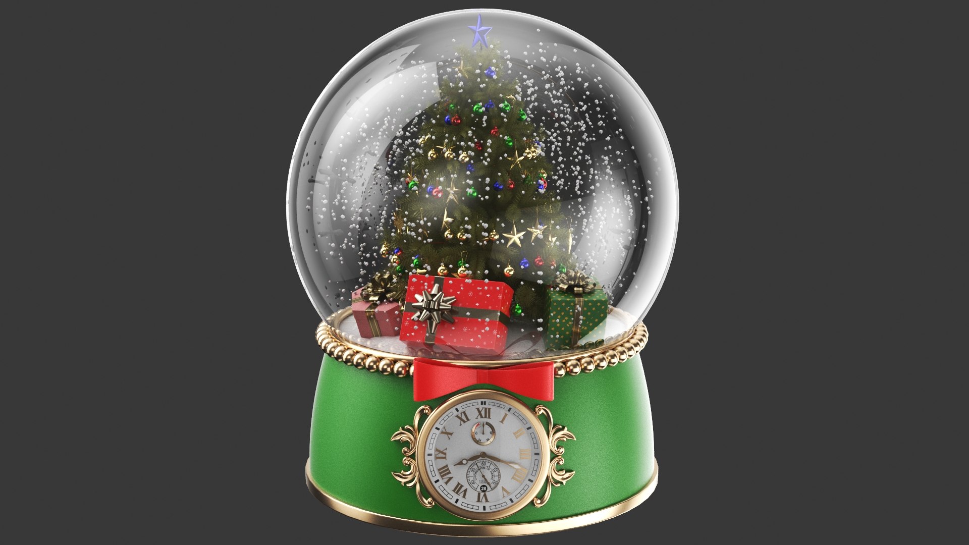 Detailed Clock Snow Globe With Tree 3D Model - TurboSquid 2464129