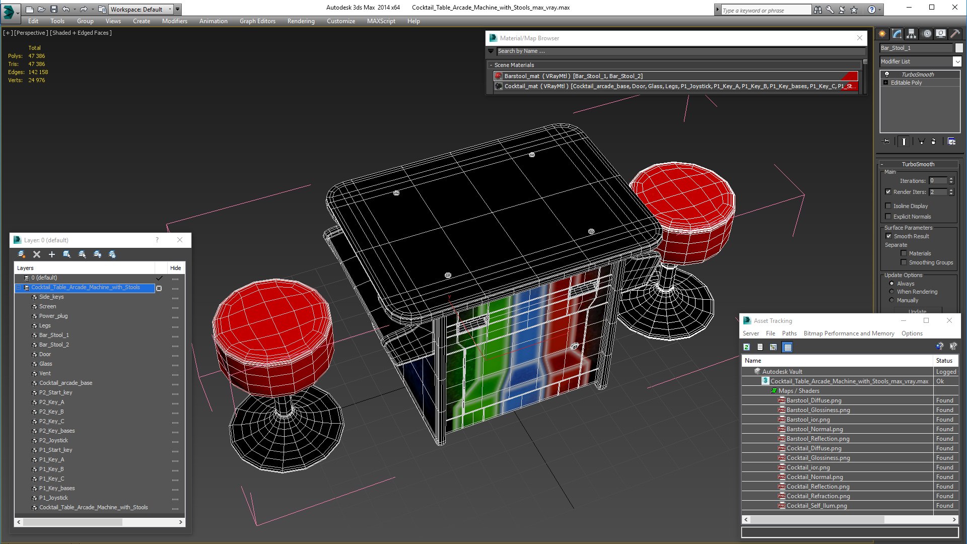 3D Cocktail Table Arcade Machine with Stools - TurboSquid 1737518