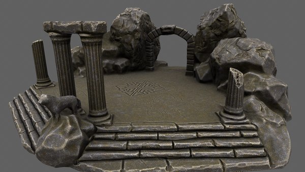 3D OBJ temple stone rock