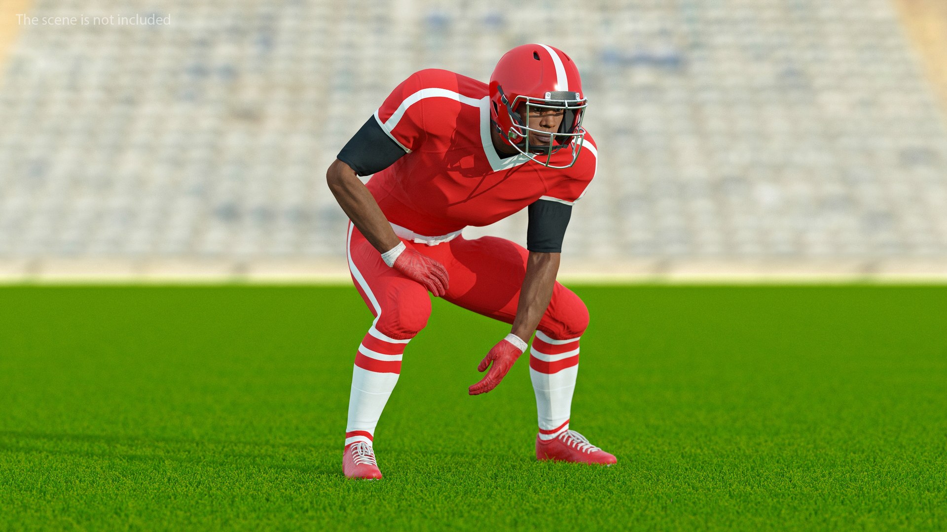3D Black Man American Football Player Crouching Red Uniform ...