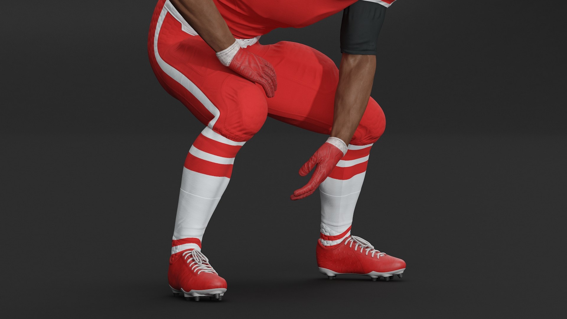 3D Black Man American Football Player Crouching Red Uniform ...