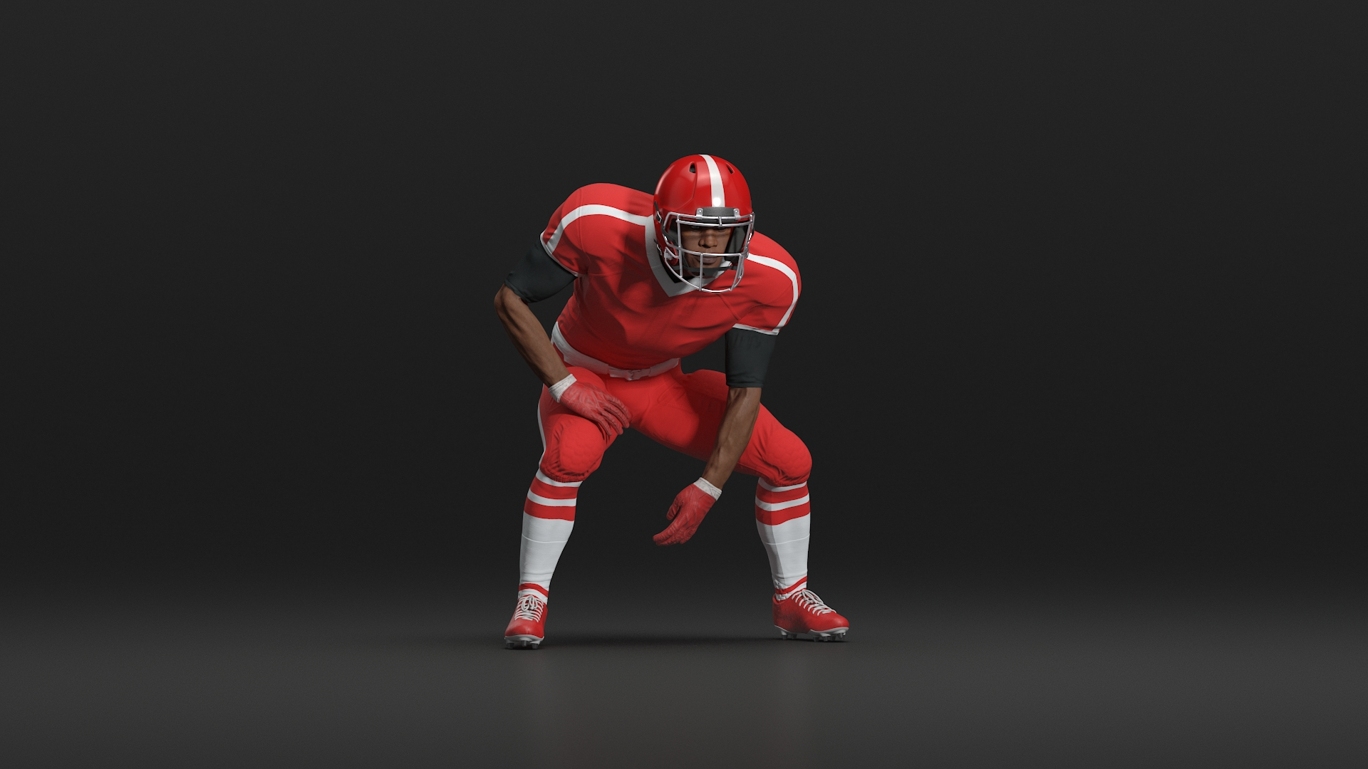 3D Black Man American Football Player Crouching Red Uniform ...