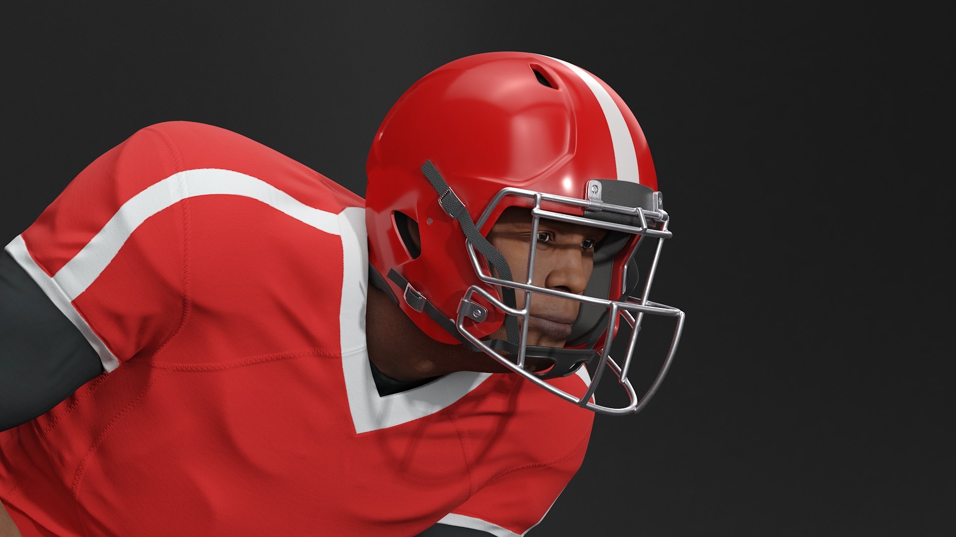 3D Black Man American Football Player Crouching Red Uniform ...
