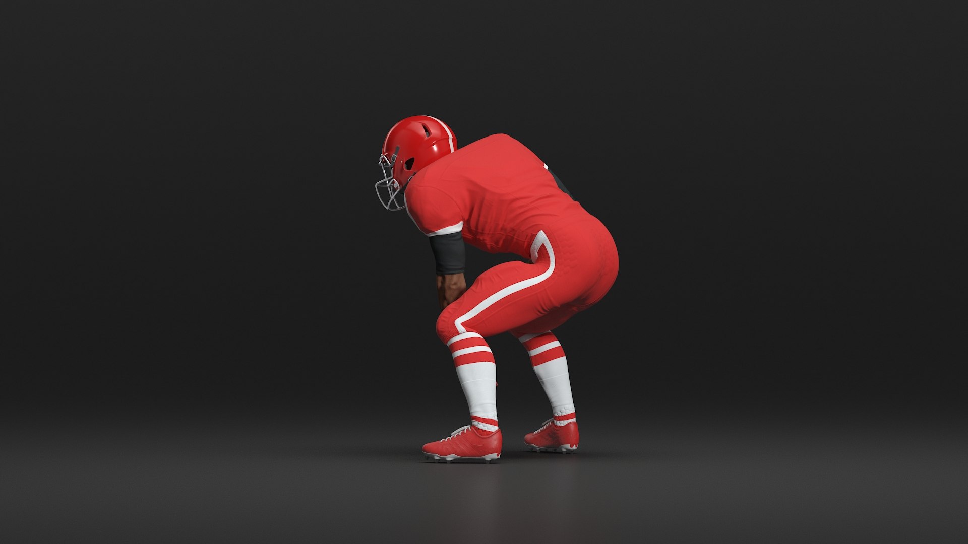3D Black Man American Football Player Crouching Red Uniform ...